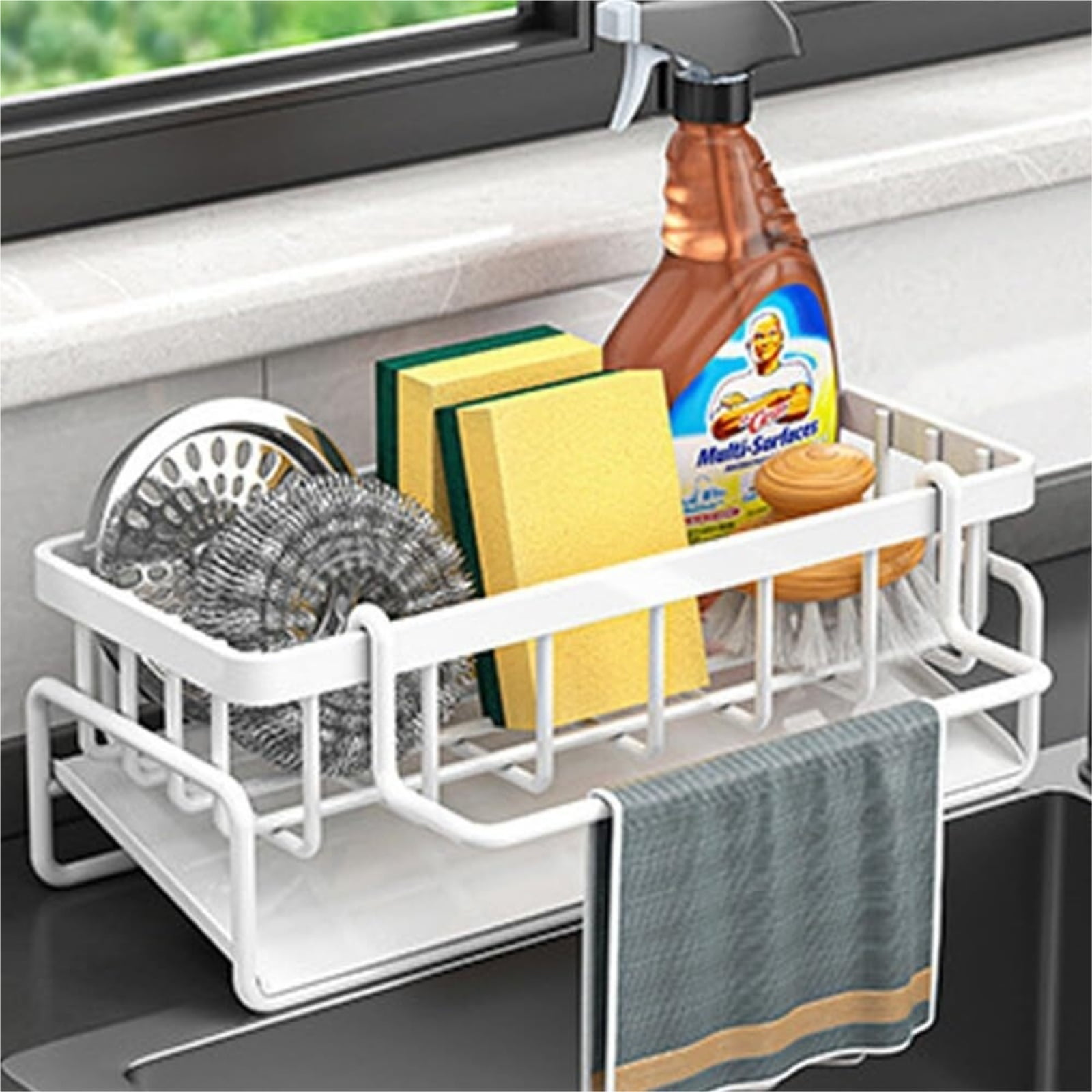 Kitchen Sink Caddy with Removable Towel Rack with Tilting Drain Pan for ...