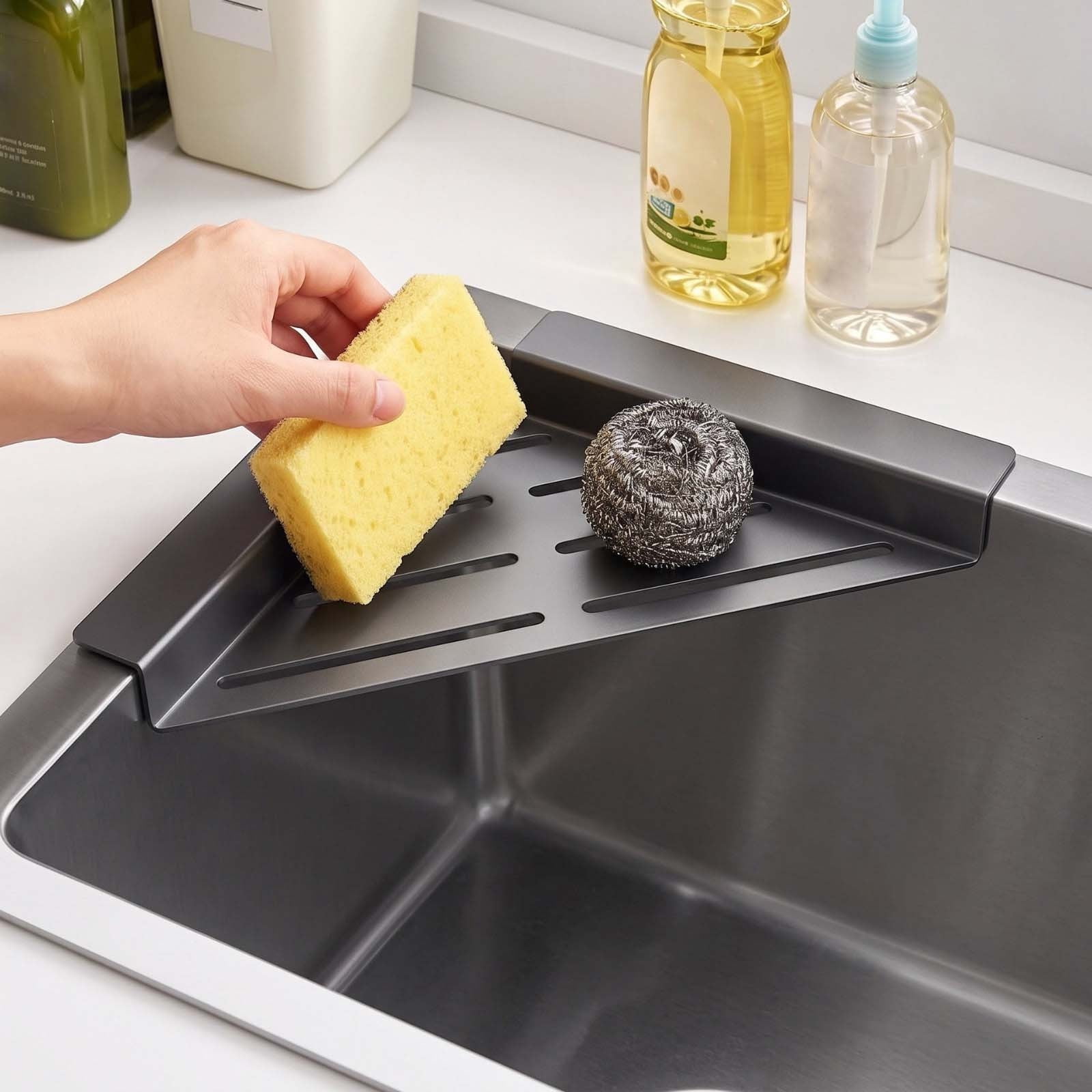 Kitchen Sink Corner Caddy Sponge Holder Drain Rack Organizer for ...