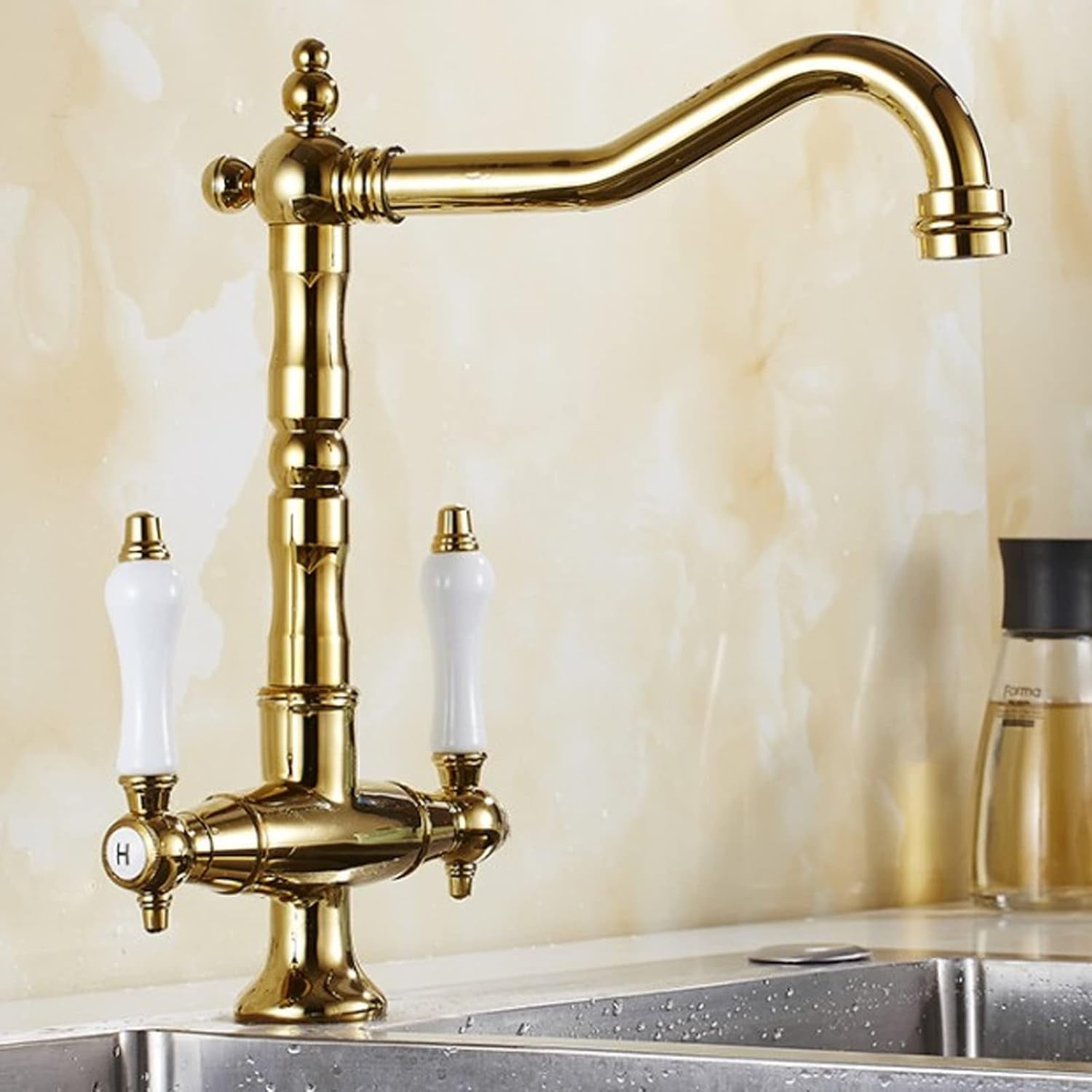 Kitchen Sink Double Handle Kitchen Faucets, 360 Degree Swivel Sink ...