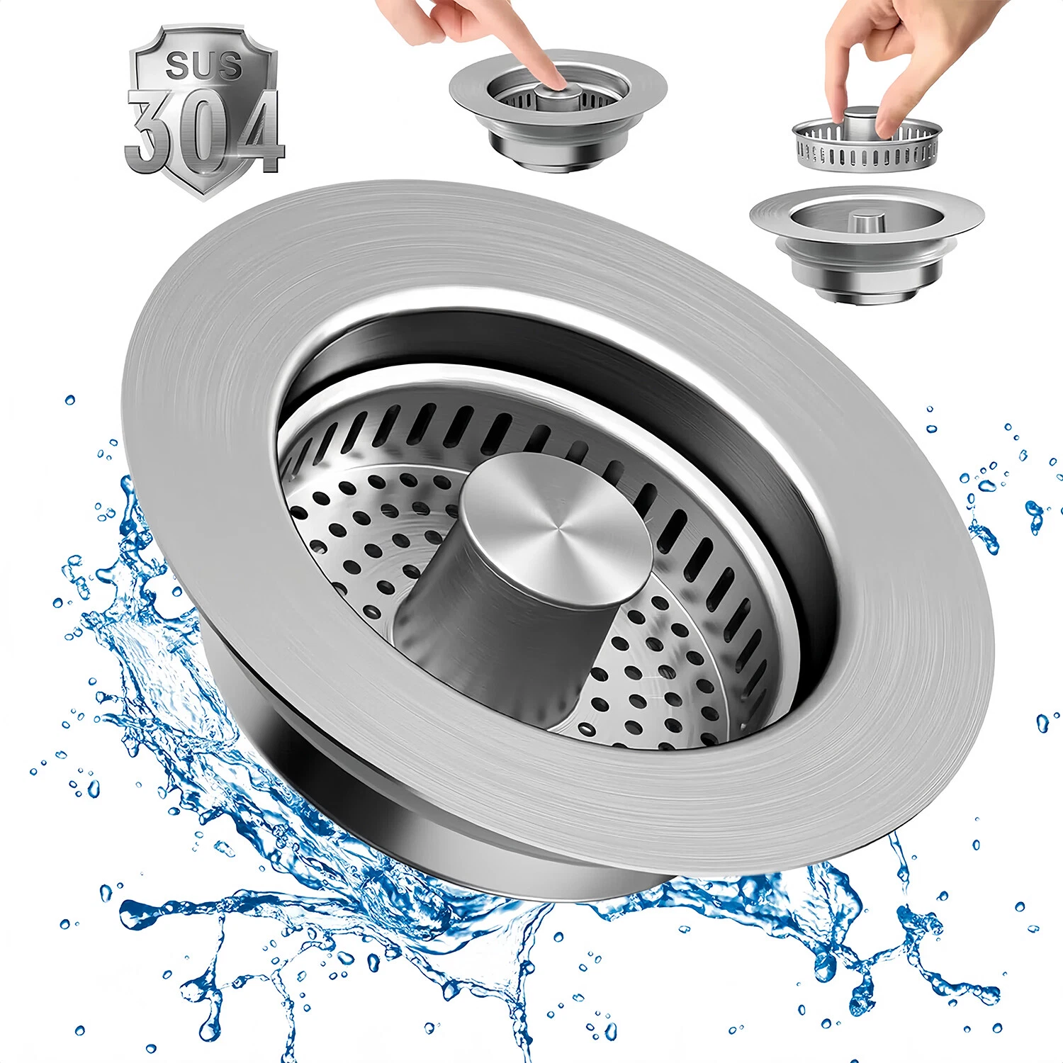 Kitchen Sink Drain Strainer 3 In 1 304 Stainless Steel Pop Up Sink ...