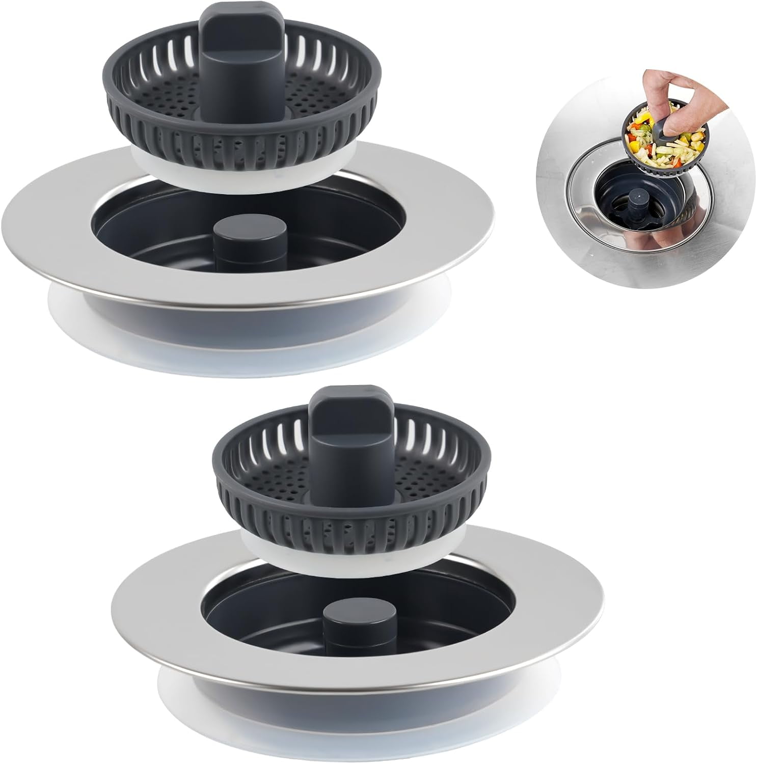 Kitchen Sink Drain Strainer Stopper, Stainless Steel Wrapped Pop Up ...