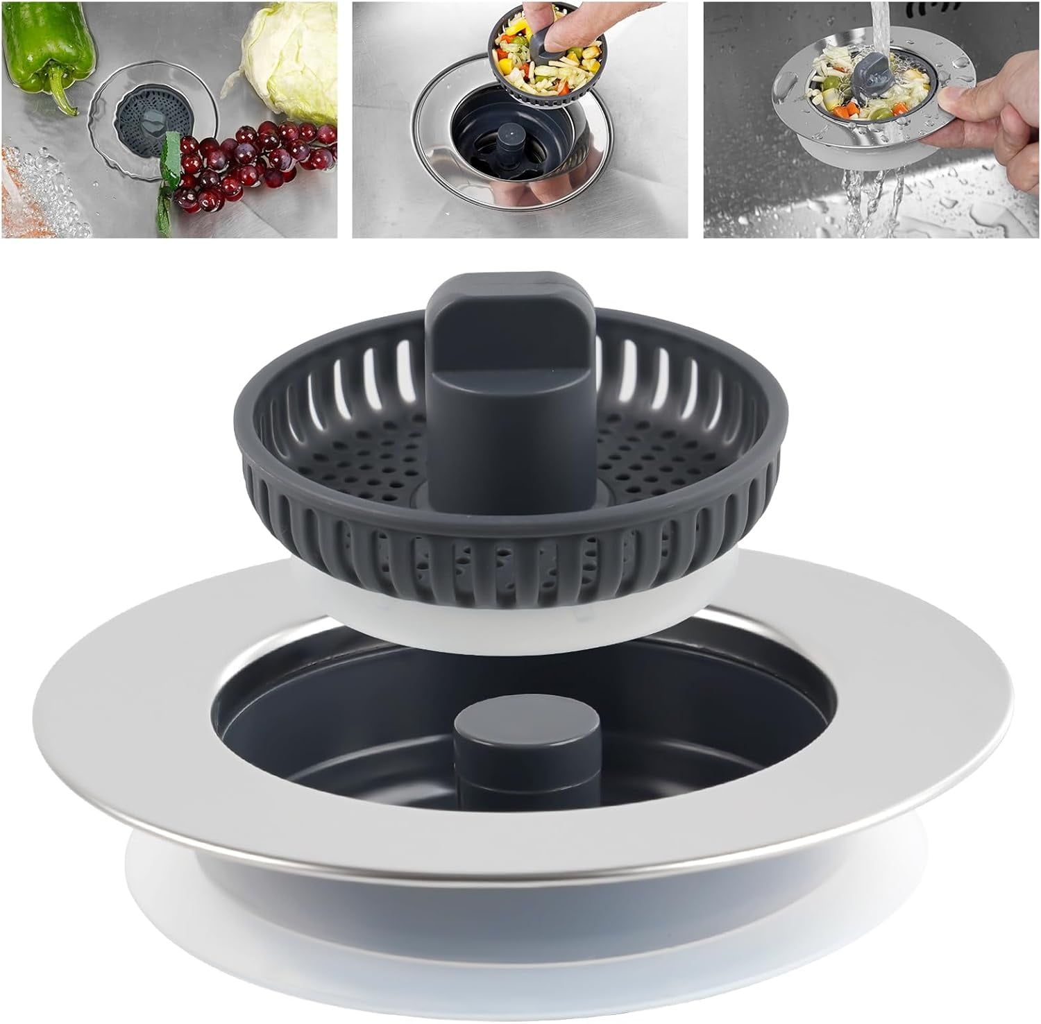 Kitchen Sink Drain Strainer Stopper, Stainless Steel Wrapped Pop Up ...