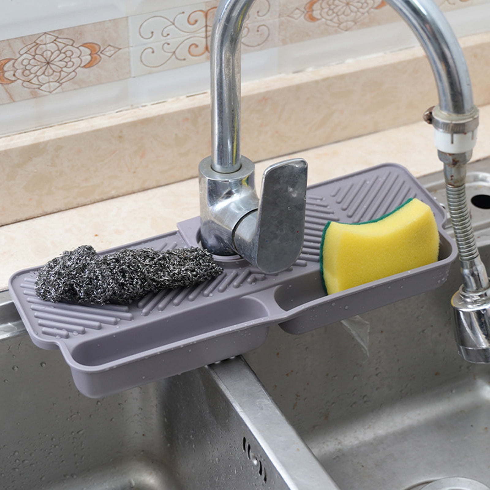Kitchen Sink Drainage Mat No Drill Installation Organizer 37x14cm Black ...