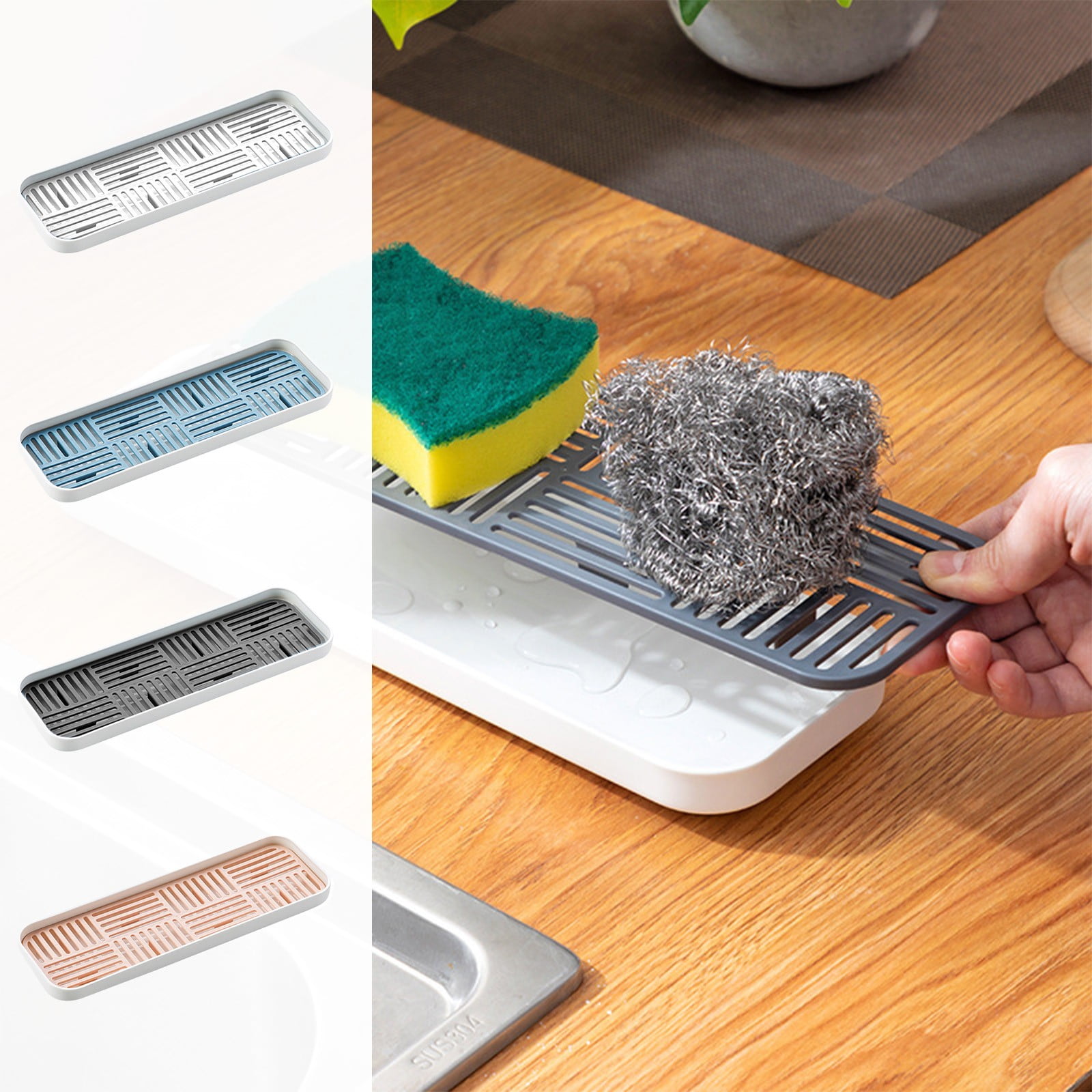 Kitchen Sink Drying Rack, Double Layer Sponge and Dishcloth Holder with ...