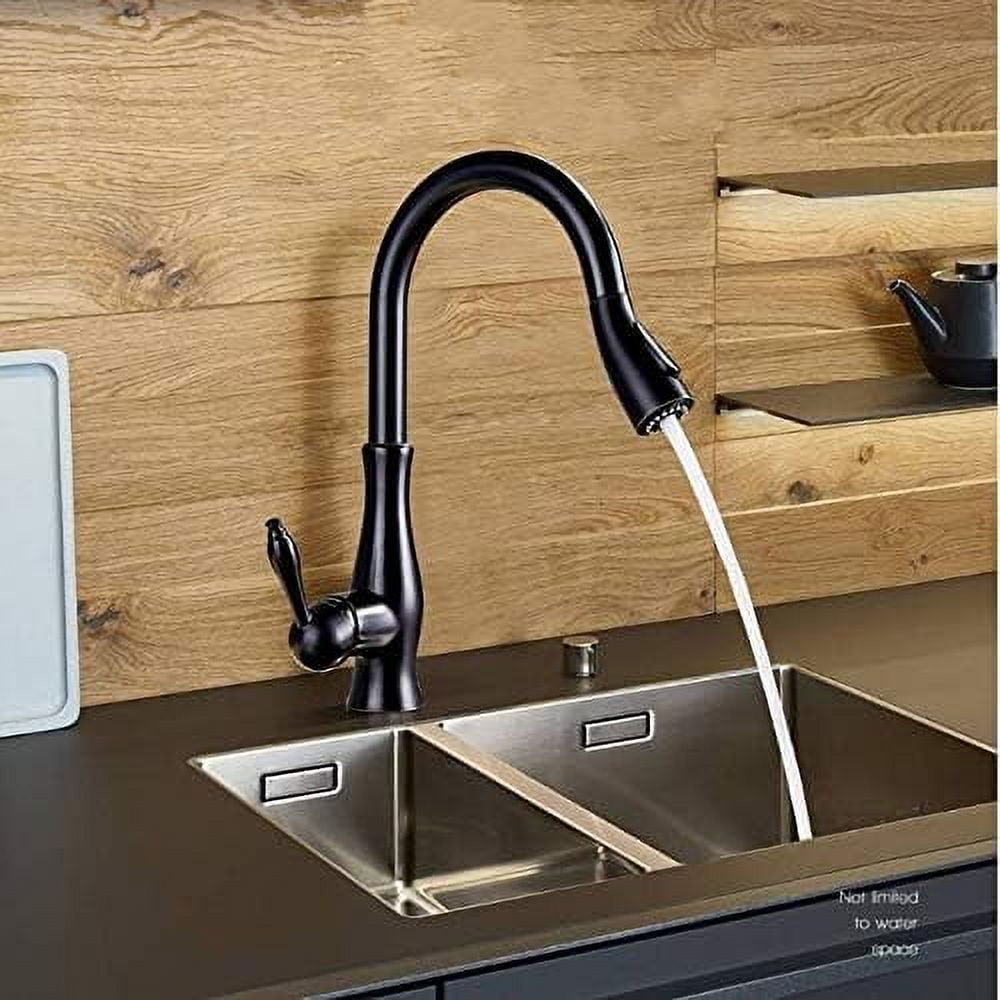 Kitchen Sink Faucet for Bar Farmhouse Commercial, Black Brass Vase Type Kitchen Faucets, Pull ...