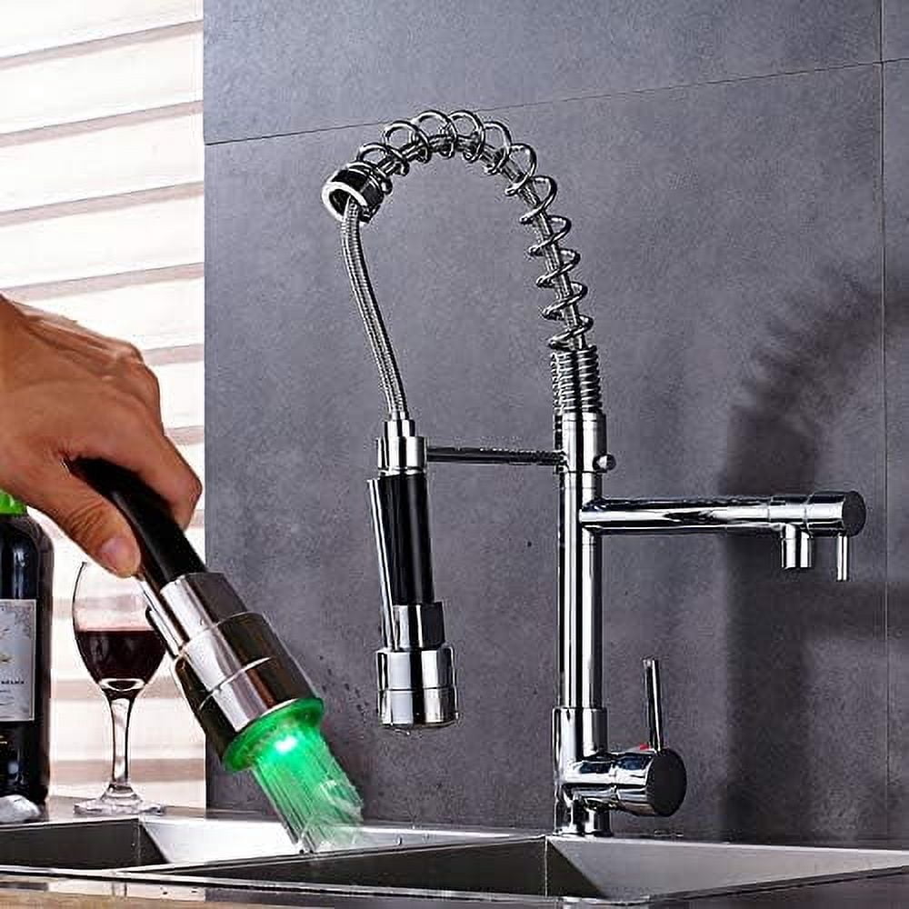 Kitchen Sink Faucet for Bar Farmhouse Commercial, LED Light Kitchen ...