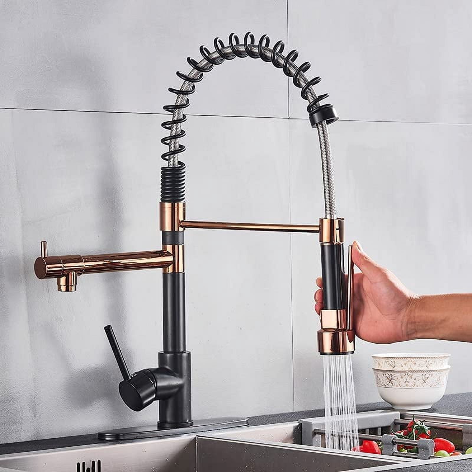 Kitchen Sink Faucet for Bar Farmhouse Commercial, Rose Gold Black Style ...