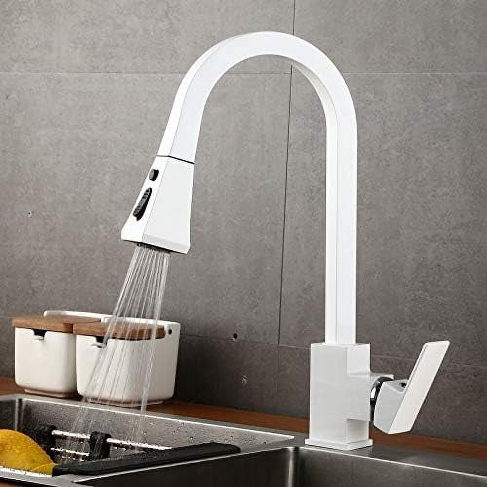 Kitchen Sink Faucet for Bar Farmhouse Commercial, White/Chrome Brass ...