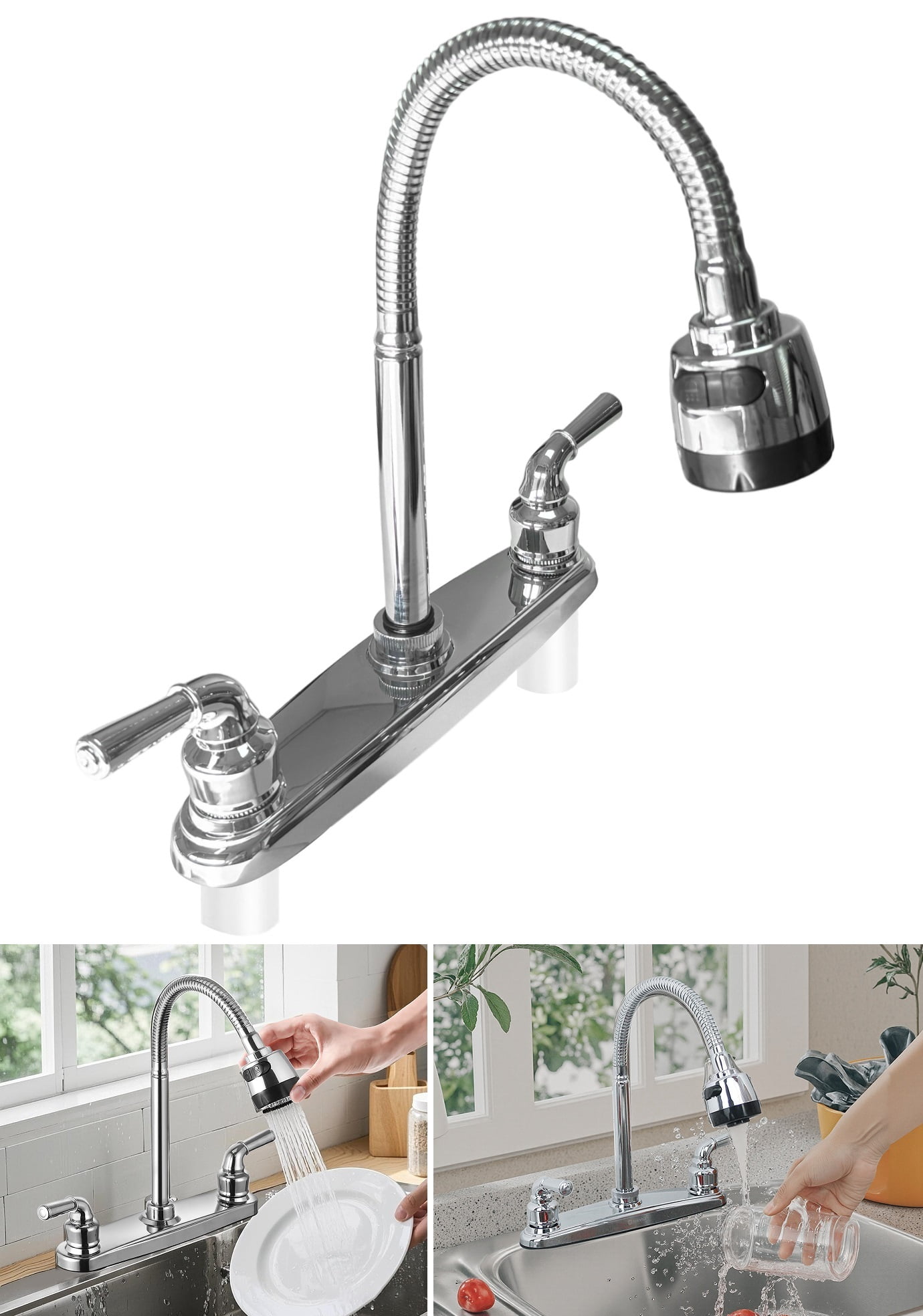 HHENGYISOUL RV Kitchen Faucet, 8 Inch, Double Handles, Rotatable Spout ...