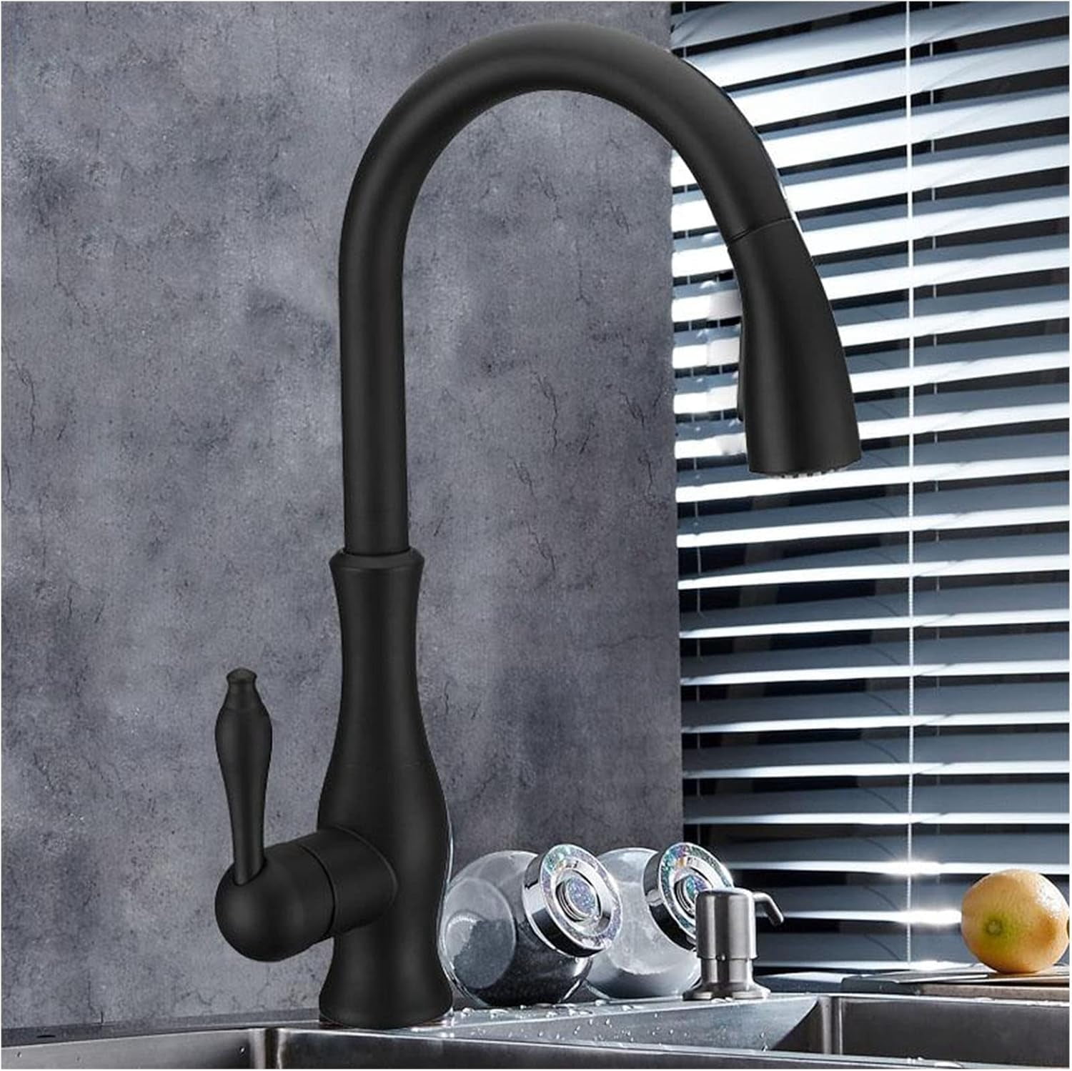 Kitchen Sink Faucet, Light Luxury Brass Kitchen Faucet With Pull Down ...
