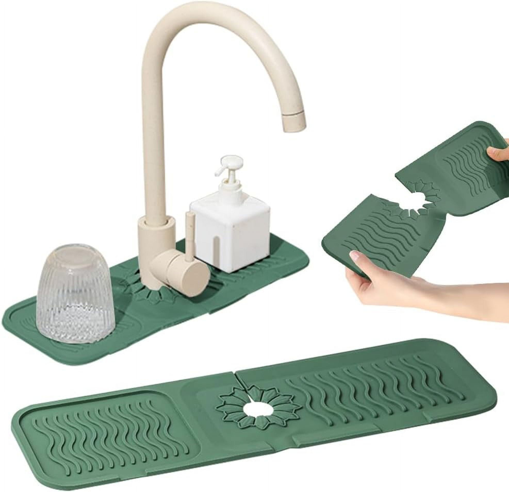 Kitchen Sink Faucet Mat, Silicone Splash Guard with Self-Draining Slope ...