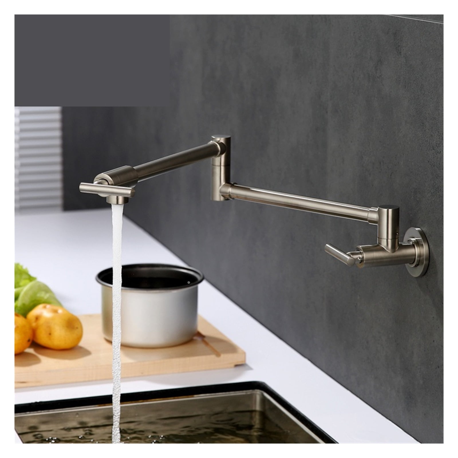 Kitchen Sink Faucet Pot Filler Tap 100% Solid Brass Floding Chrome ...