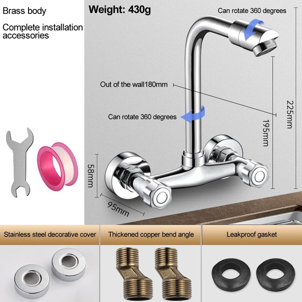 Kitchen Sink Faucet Wall Mounted Swivel Faucet Double Hole High ...