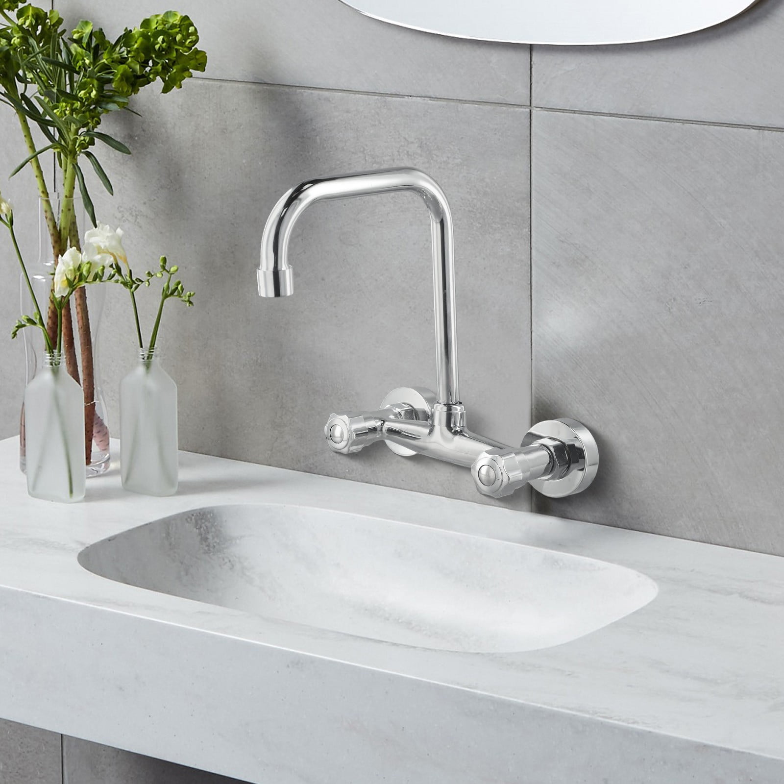 Kitchen Sink Faucet Wall Mounted Swivel Faucet Double Hole High ...