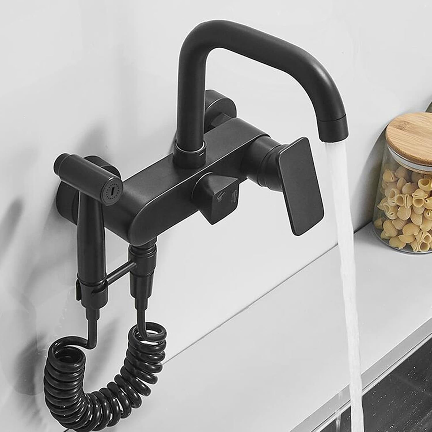 Kitchen Sink Faucets Wall Mounted Black Kitchen Faucet Double Hole with ...