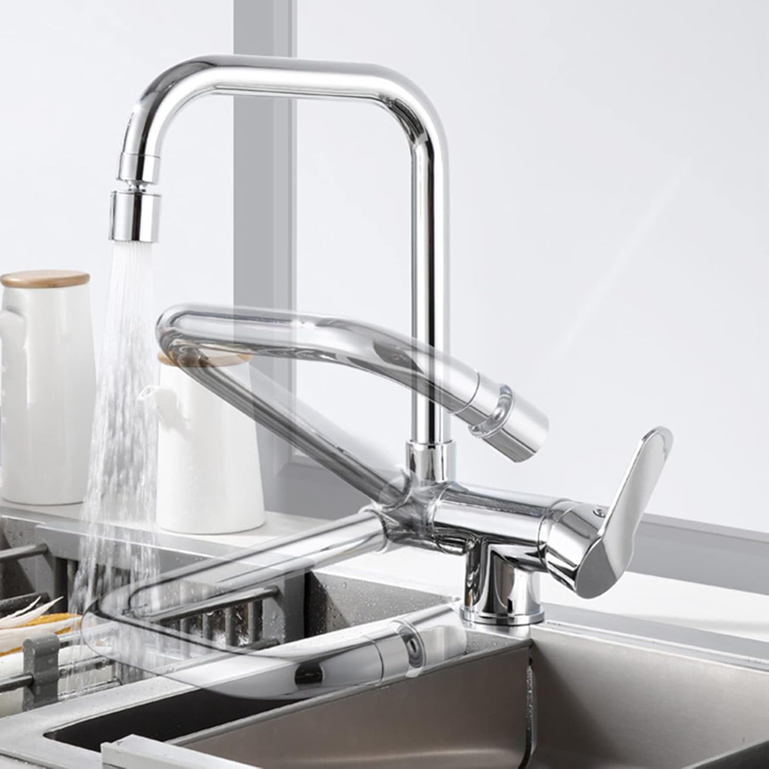 Kitchen Sink Mixer Faucet Folding Inside Window Kitchen Faucet Swivel ...