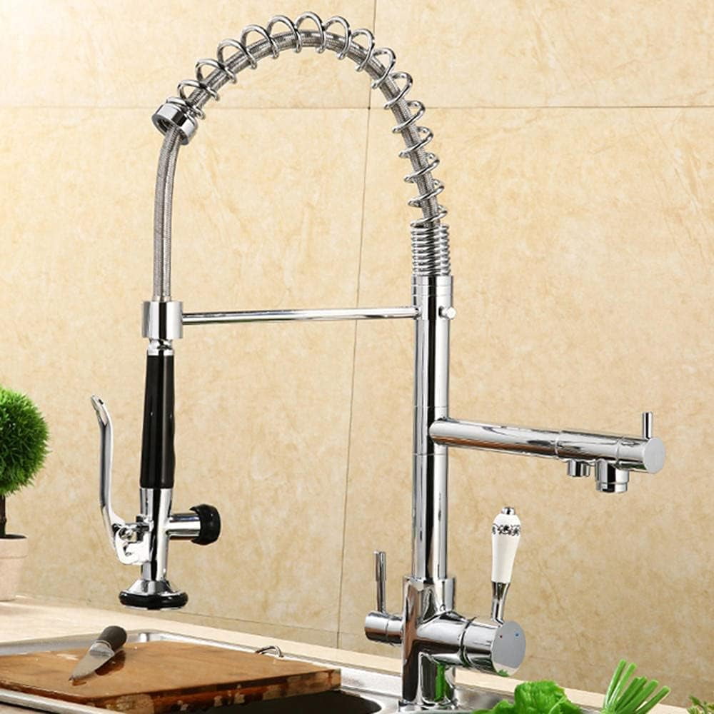Kitchen Sink Mixer Tap Pot Filler and Spring Spout Pull Out Hose Spray ...