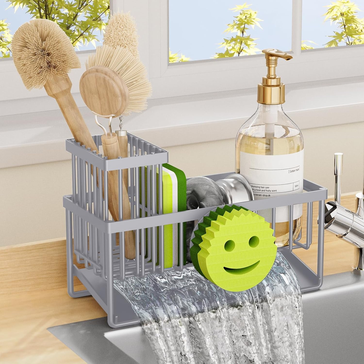 Kitchen Sink Organizer,Sink Caddy Organizer with Removable Brush Holder ...
