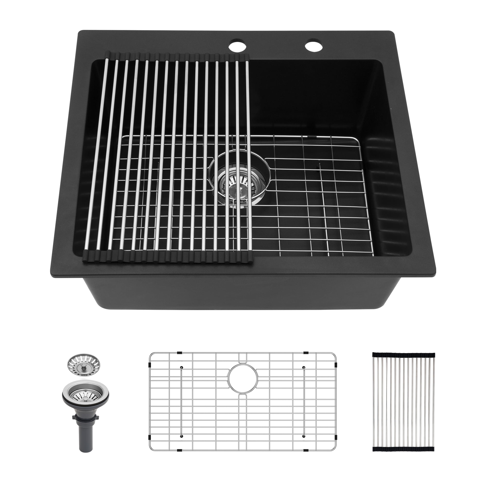 Kitchen Sink Quartz Kitchen Sink - 25x22" Black granite composite Drop ...