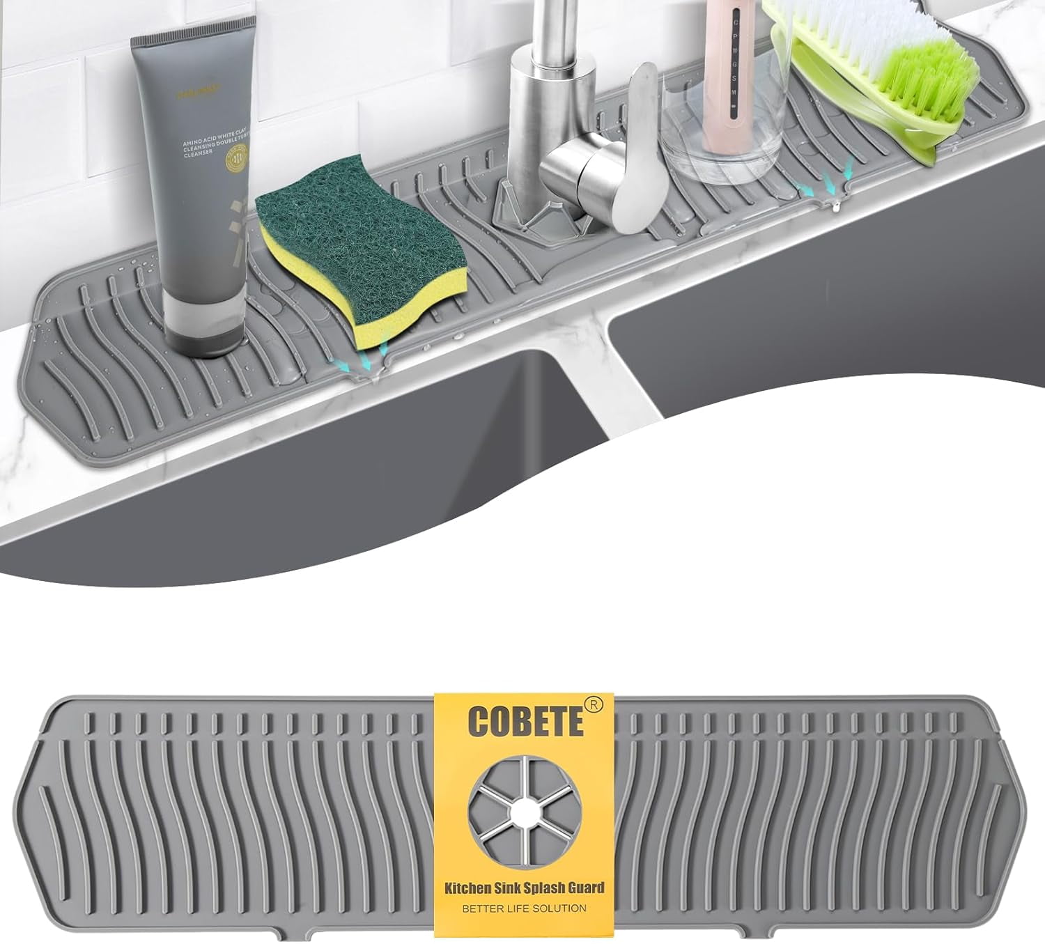 Kitchen Sink Splash Guard, 5°Slope 17.7in Faucet Mat Splash Catcher ...