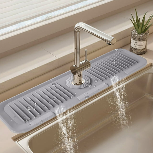 Kitchen Sink Splash Guard, Silicone Faucet Handle Drip Catcher Tray ...