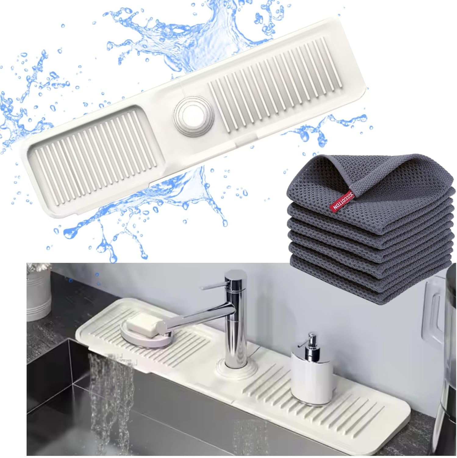 Kitchen Sink Splash Guard – Sink Faucet Mat Splash Guard – Includes 2 ...