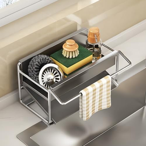 Kitchen Sink Sponge Rack, Self Draining Kitchen Sink Storage Rack, Rust ...