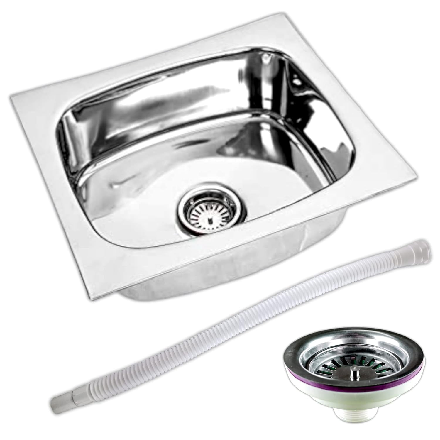 Kitchen Sink Stainless Steel Heavy 24x18x8 Inch Glossy Finish SS Sink ...