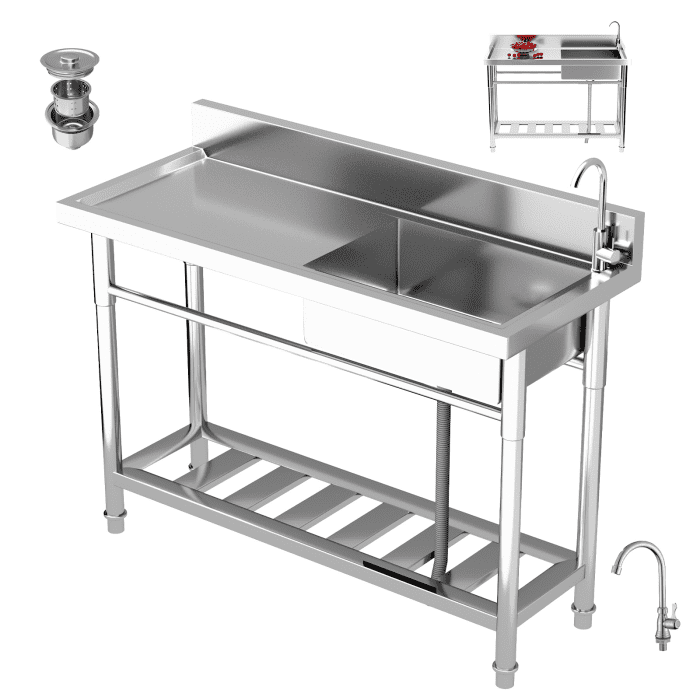 Kitchen Sink Stainless Steel Single Bowl, Silver Brushed Finish, Sturdy ...