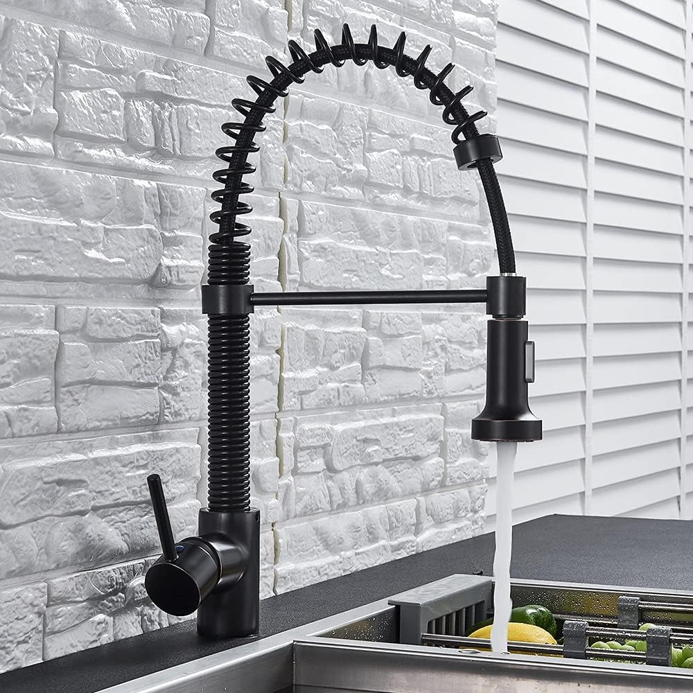 Kitchen Sink Taps with Pull Out Spray Black Bronze Kitchen Deck Mounted ...