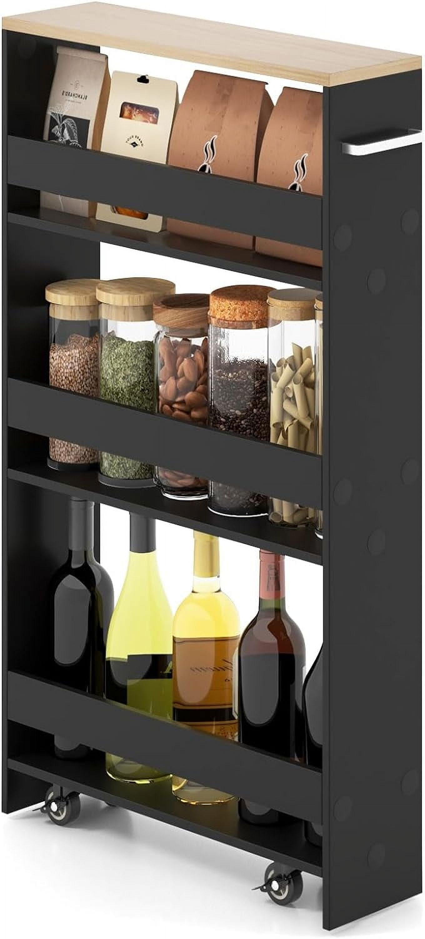 Kitchen Slim Storage Cart - 4 Tier Rolling Side Storage Cabinet w ...