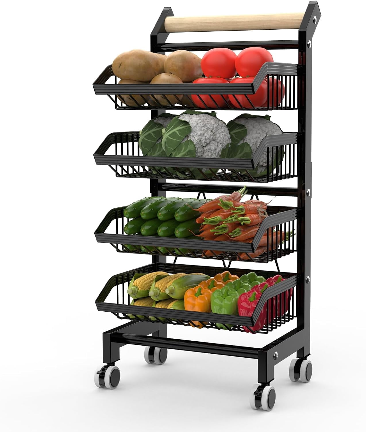 Fruit Cart Snack Cart With Wheels 4-Tier Adjustable Fruit Rack Fruit ...