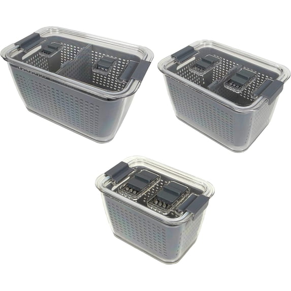 Kitchen Spaces Colander Food Storage Containers, Variety Pack, Gray, 3 ...