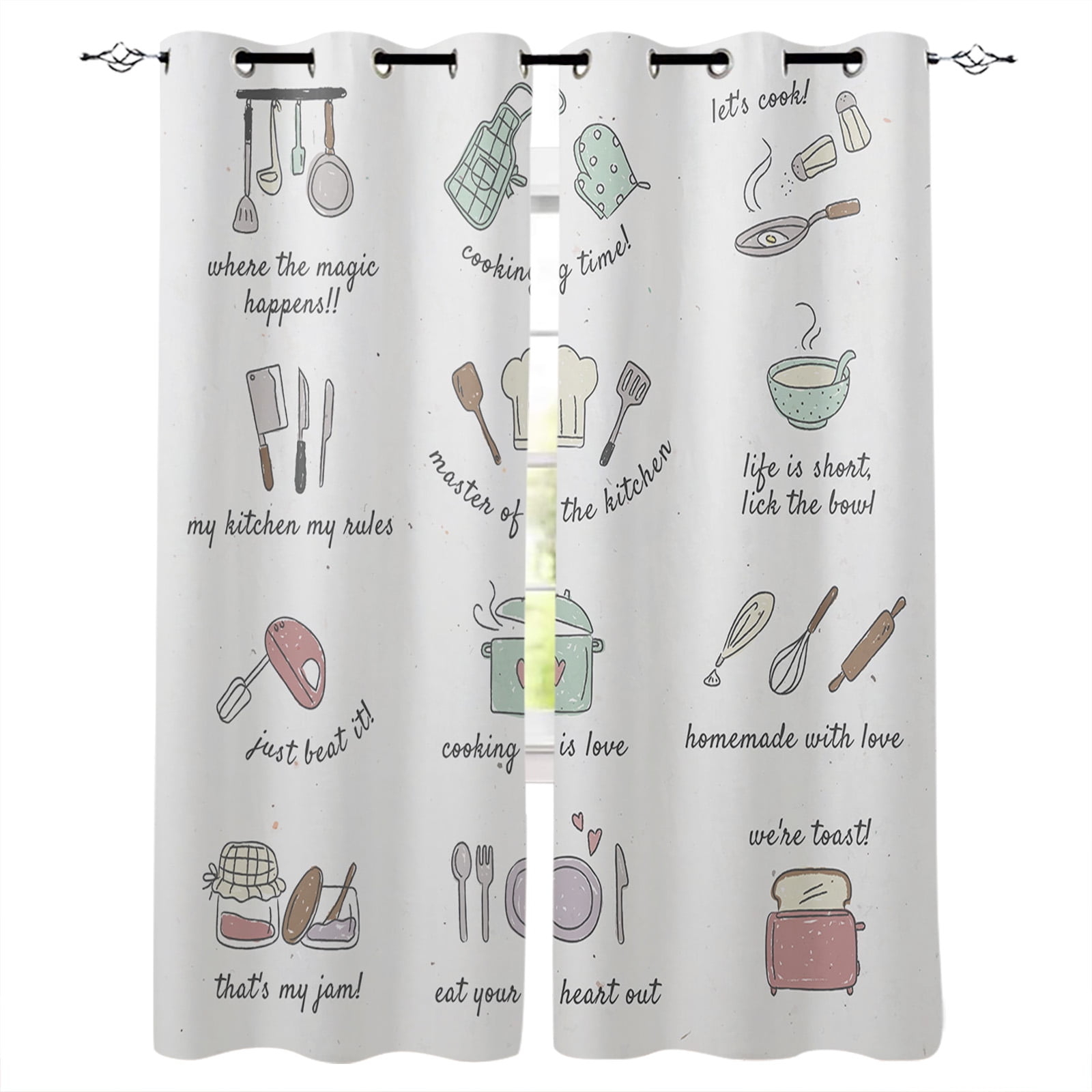Kitchen Spatula Knife And Fork Curtains for Living Room Window Panels ...