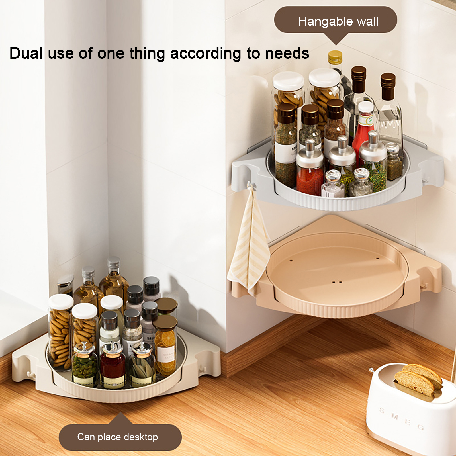 Kitchen Spice Corner Storage Rack for 90 Degree Right Angles 360 Degree ...