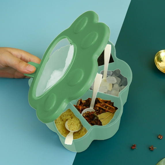 Kitchen Spice Jar with Clear Lid and Handle 5 Grids 5 Spoons Set ...