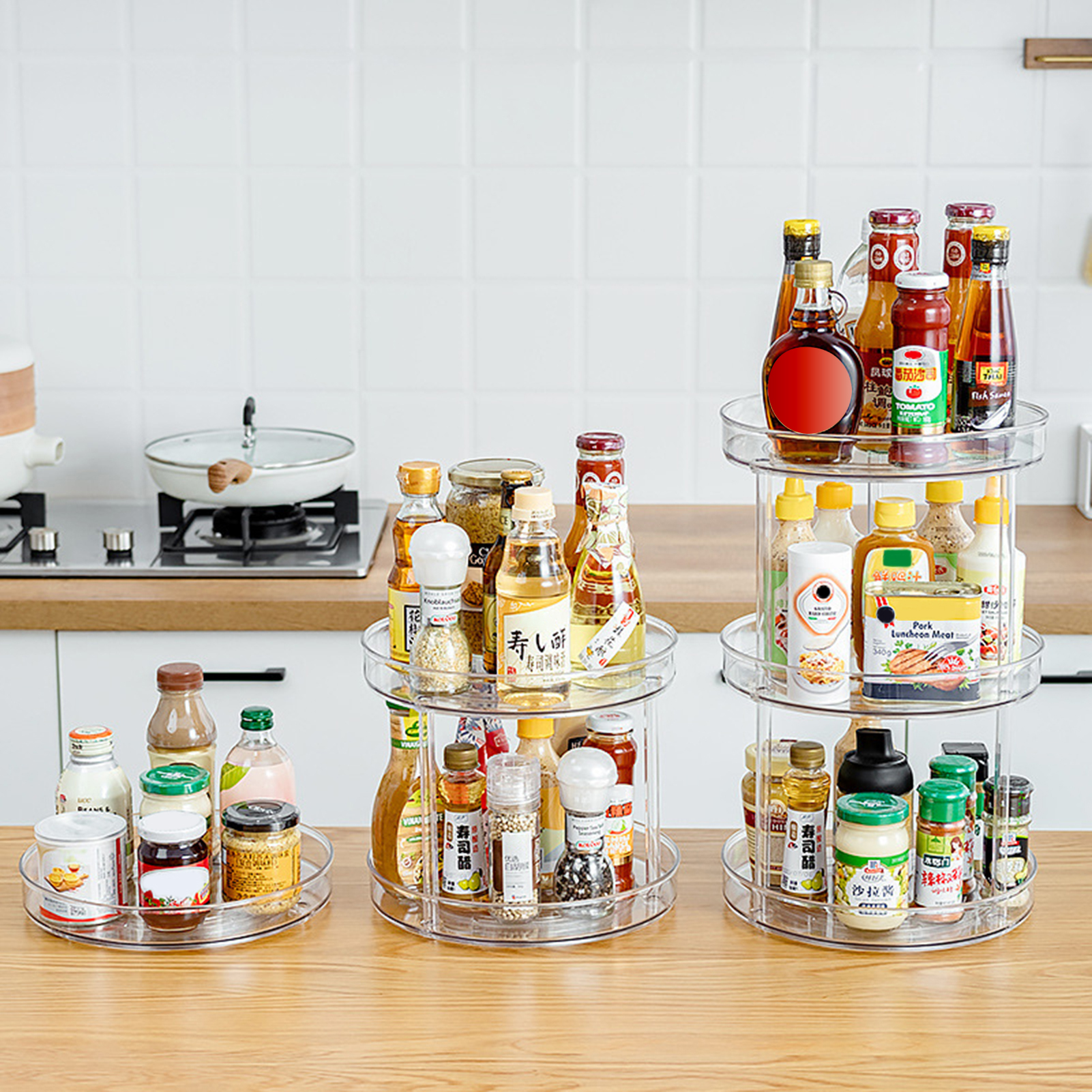 Kitchen Spice Storage Rack 360 Degree Rotary 2/3 Layers Maximizes ...