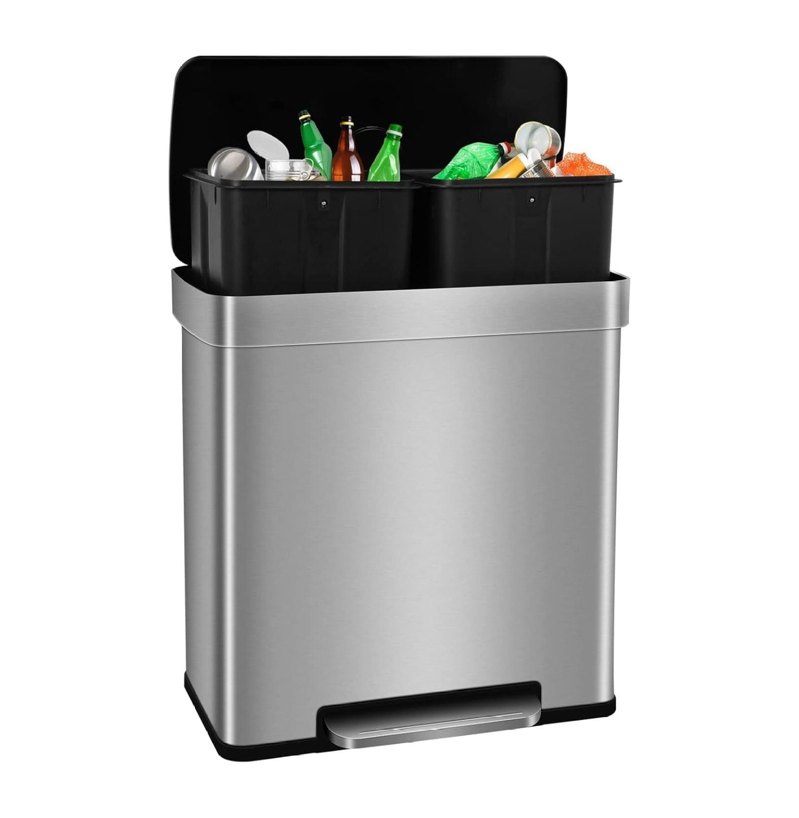 Kitchen Stainless Steel Dual 8 Gal Step Trash Bin with Soft-Close Lid ...