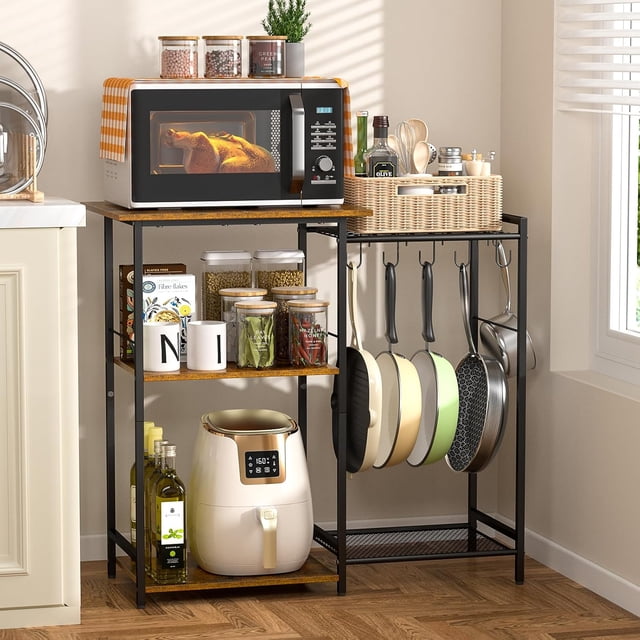 Kitchen Stand with Pots Rack, Utility Microwave Oven Stand with Storage ...