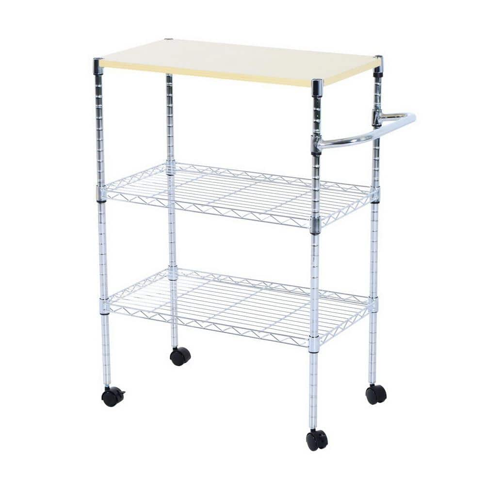 Kitchen Steel MDF Rolling Storage Cart 4-Wheeled Service Cart in Silver ...