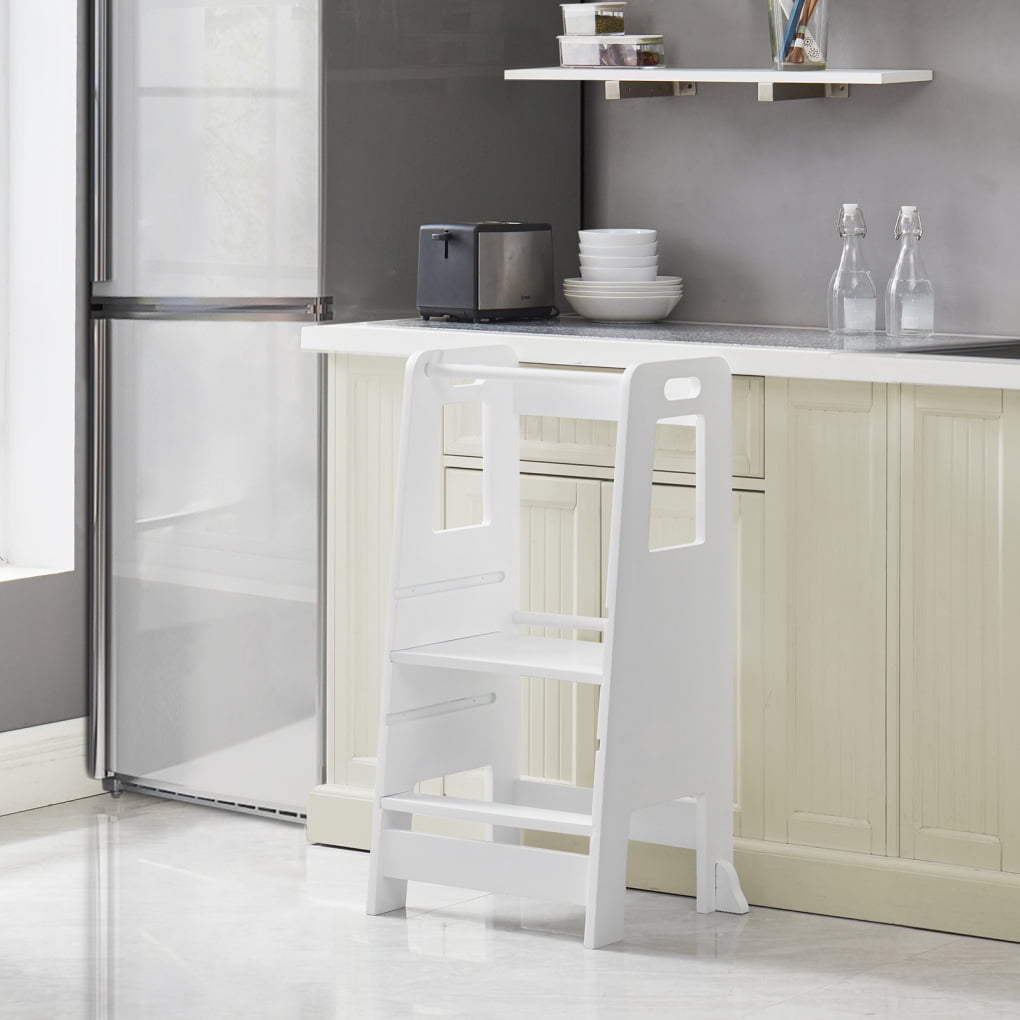 Kitchen Step Stool for Kids, Wooden Platform Standing Tower with Safety ...