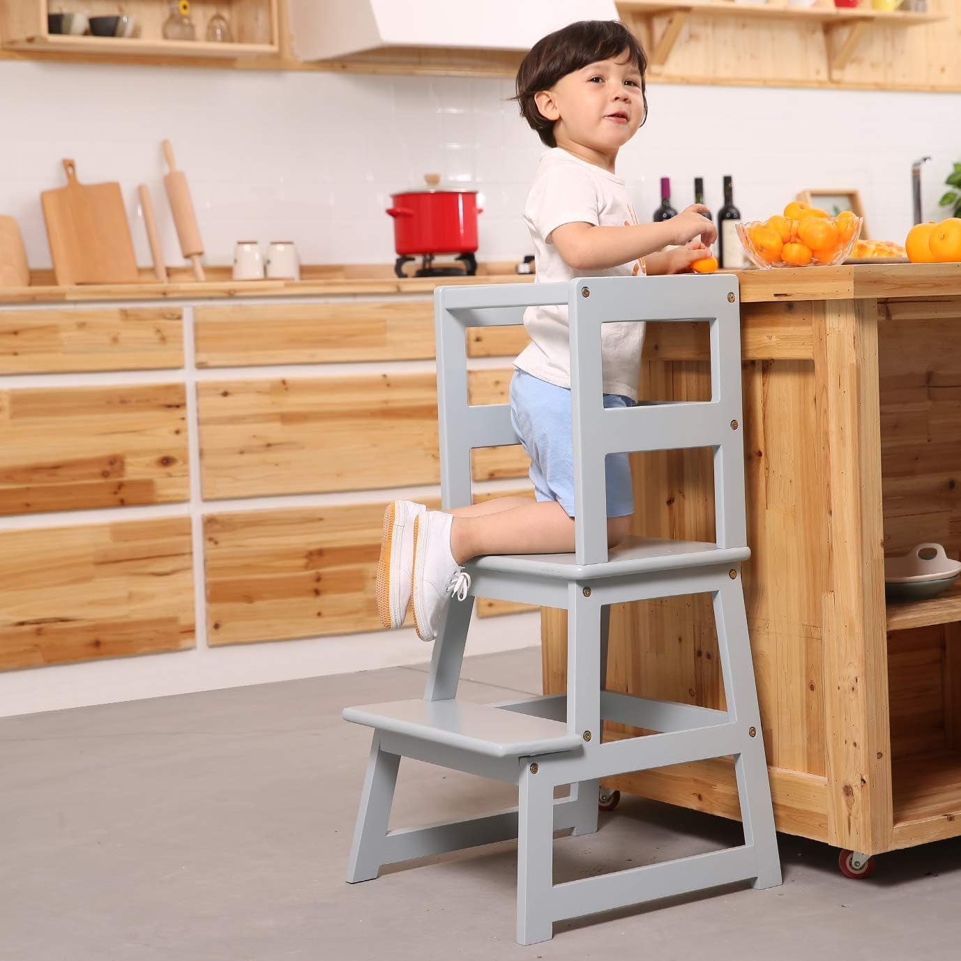 Kitchen Step Stool, Mother's Helper Step Stool, Wooden Standing Tower ...
