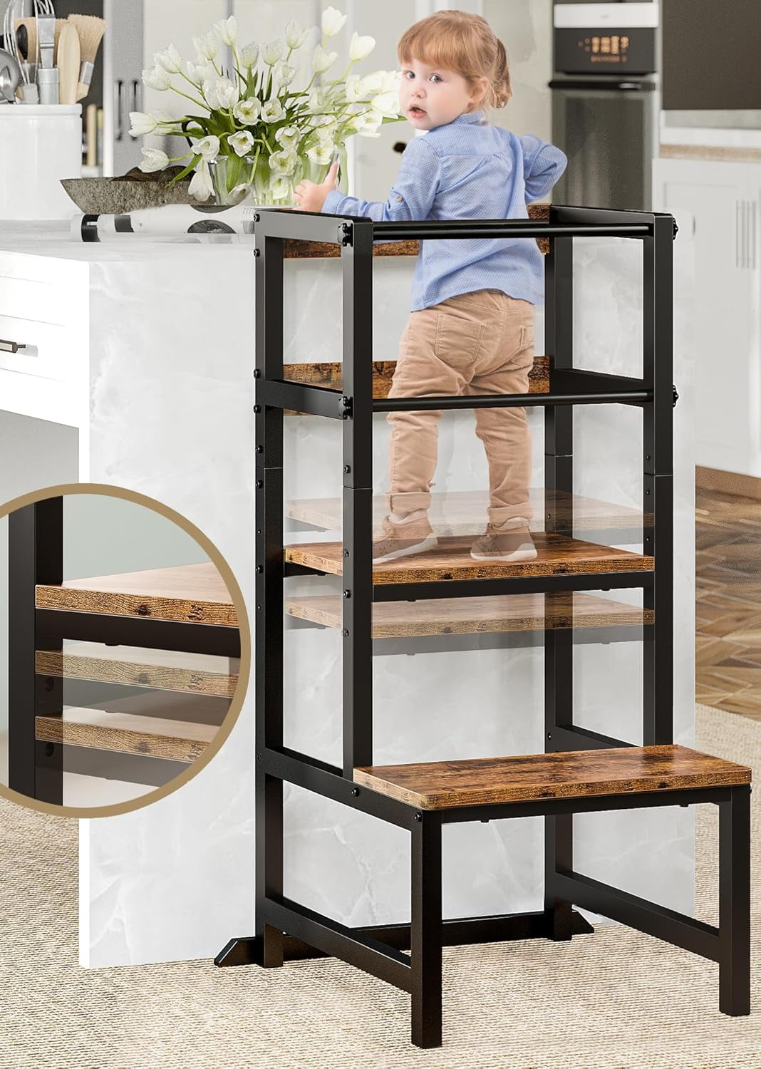 Kitchen Step Stool for Toddlers, Height Adjustable Toddler Tower with ...
