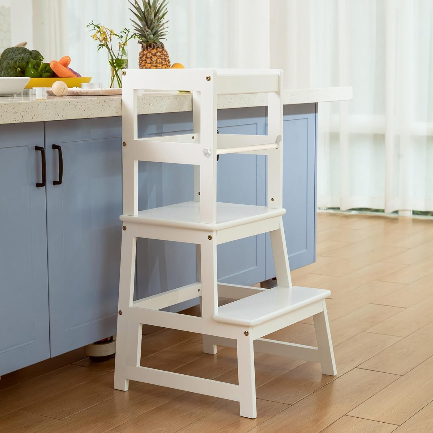 Kitchen Step Stool for Kids with Safety Rail,Solid Wood Construction ...