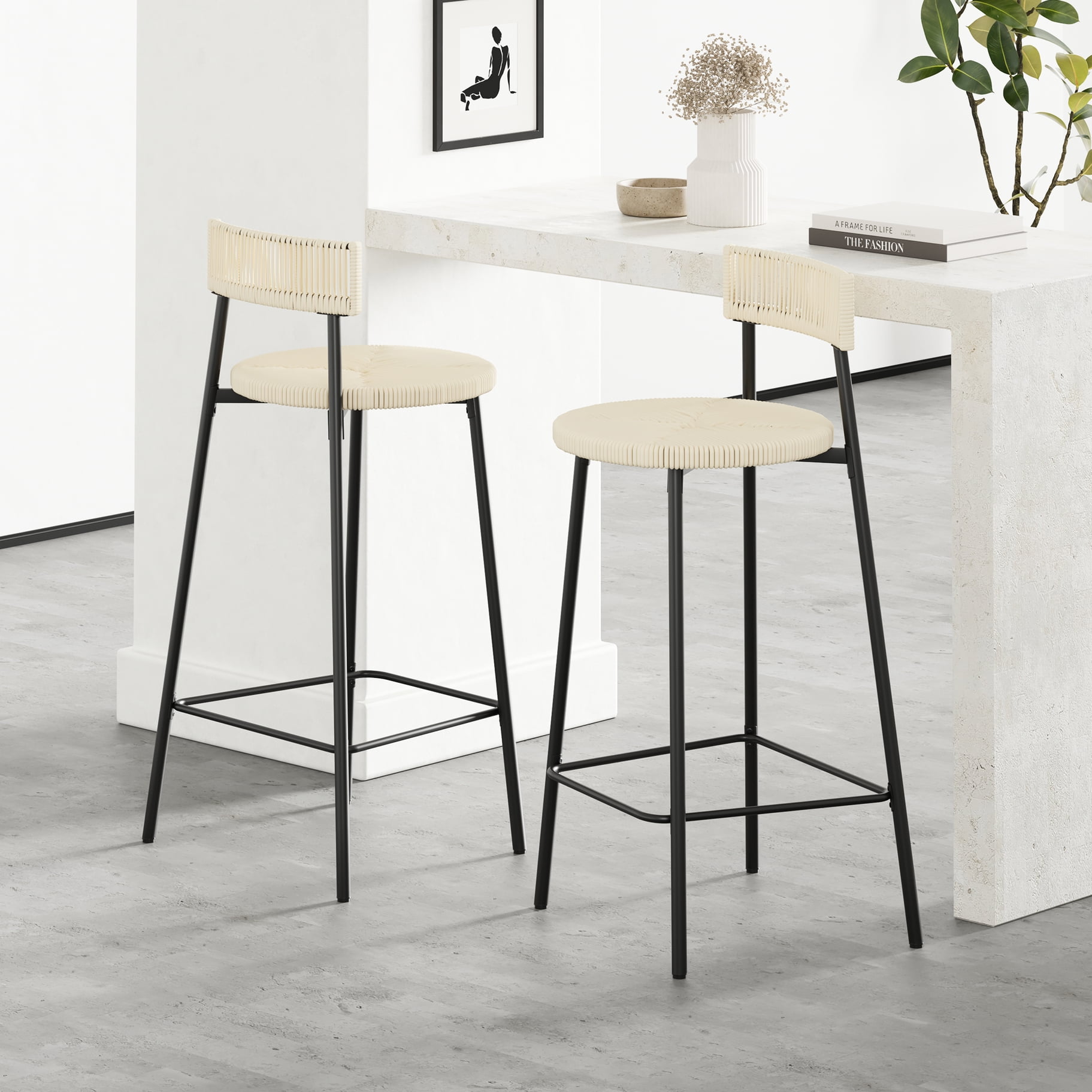 Kitchen Stools Set / Round Shape, Paper Rope Material / Protect Floors ...