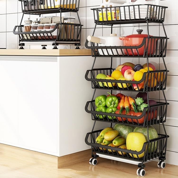 Black Iron Wire Storage Bins with Wheels and Feet, 5-Tier Stackable ...