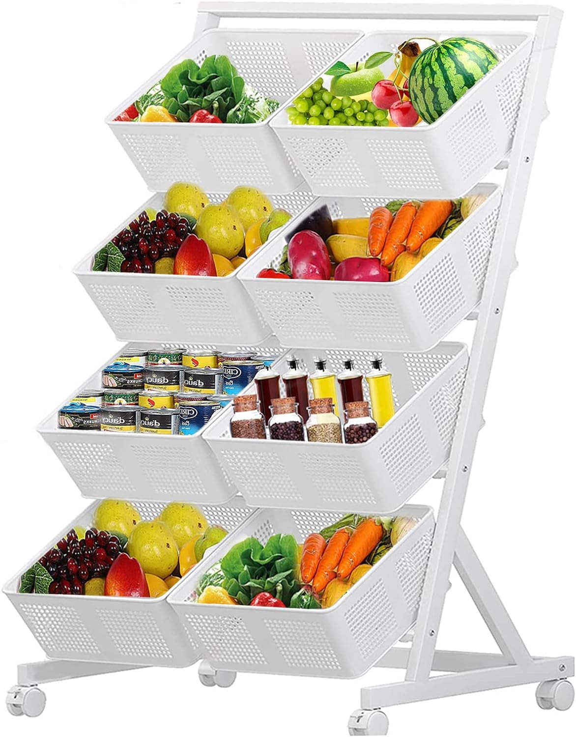 Kitchen Storage Baskets Organizer Rolling Cart, 4 Tier White Fruit ...