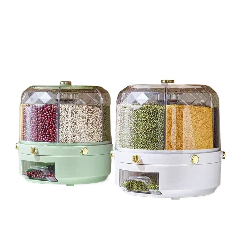 Kitchen Storage Box 360 Degree Rotating Rice Dispenser Sealed Dry ...