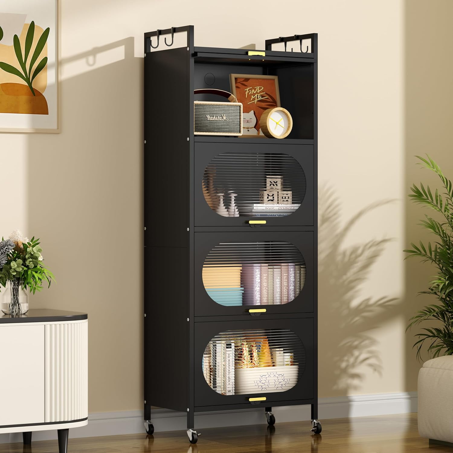 Kitchen Storage Cabinet with 4 Universal Wheels, 5-Tier Bathroom ...