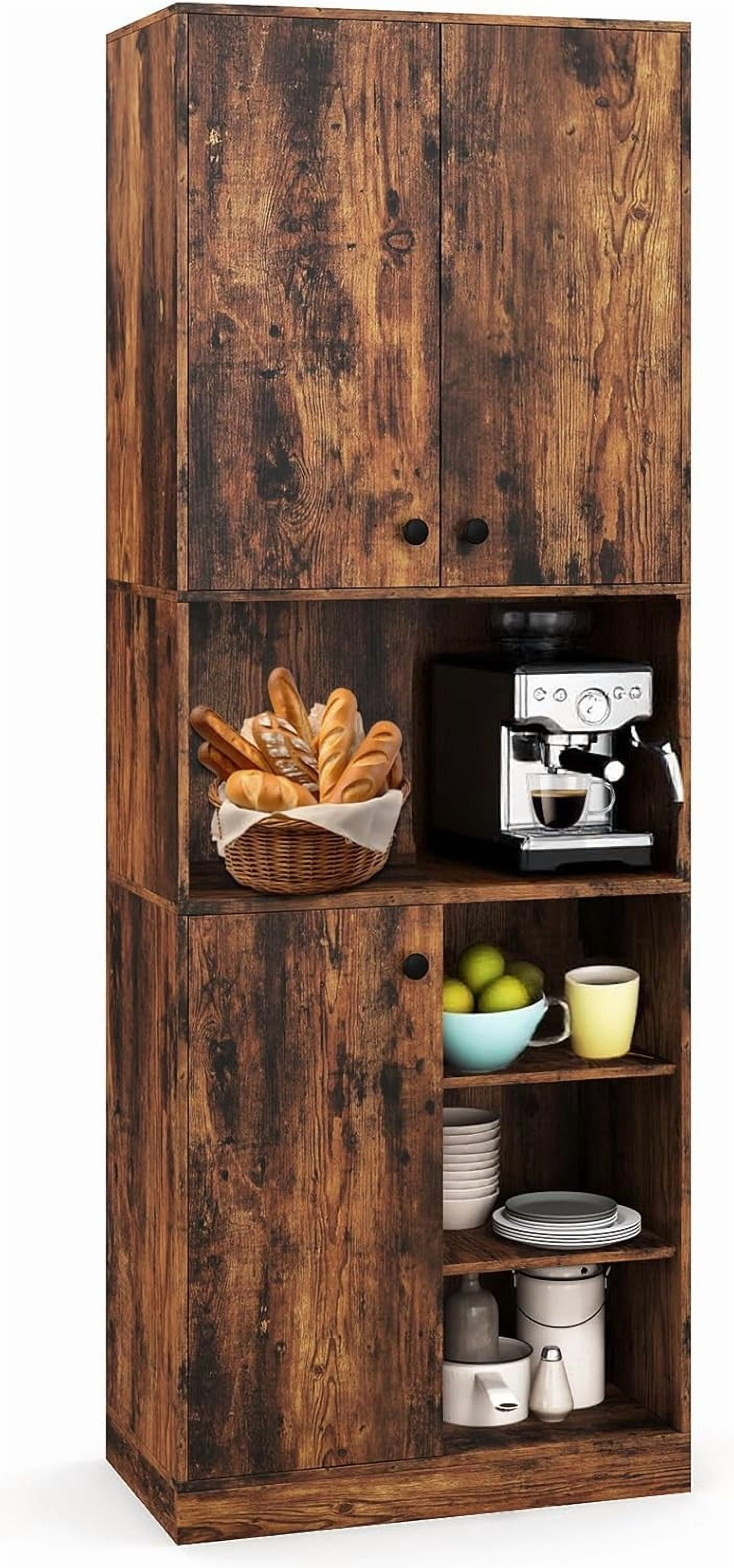 Kitchen Storage Cabinet, 65.5" Wood Pantry Cabinet with 3 Doors and 7 ...